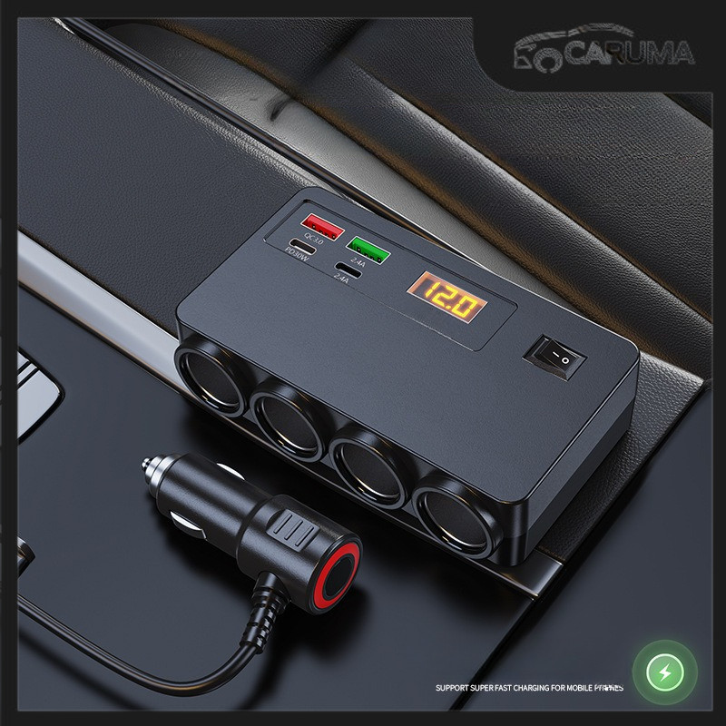 Jual Adapter Car Charger Mobil with 4 Sockets + 4 Ports 120W 12/24V ...