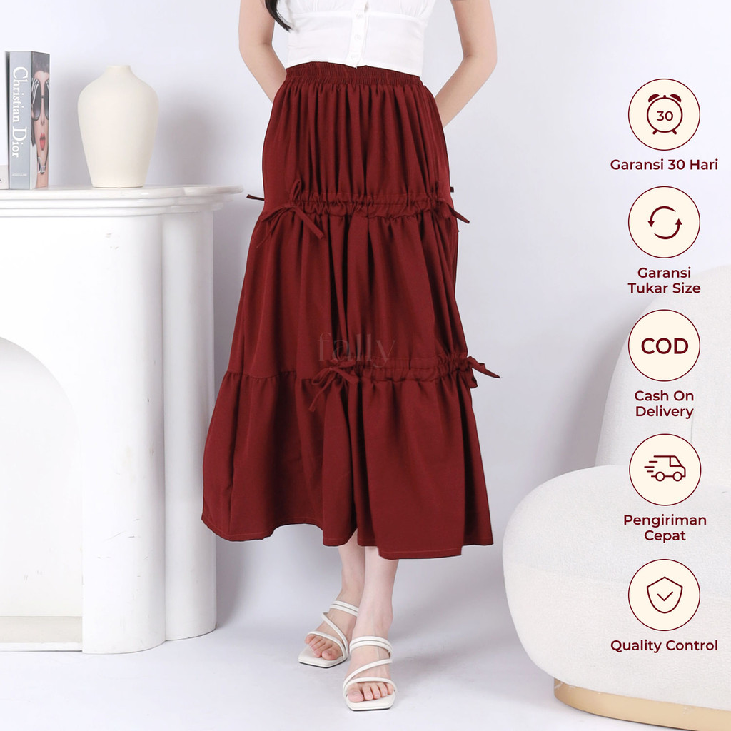 Jual FALLY Chandini Skirt Wanita Rok Casual Rok Panjang Wanita Rok ...