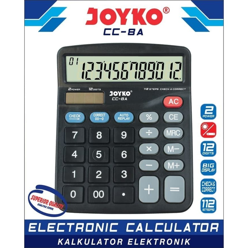 Jual Joyko Cc 8a Hitam 12digit Check And Correct Calculator Kalkulator