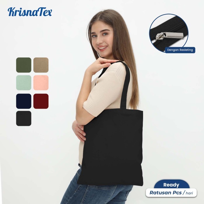 Jual Krisnatex Tote Bag Zipper Kanvas Polyester Polos - Tas Resleting | Shopee Indonesia
