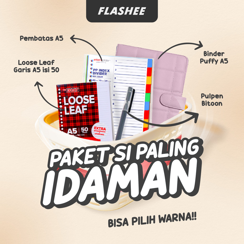 Jual Flashee Binder Puffy Paket Sekolah Set 4IN1 Paket Binder Kampus ...