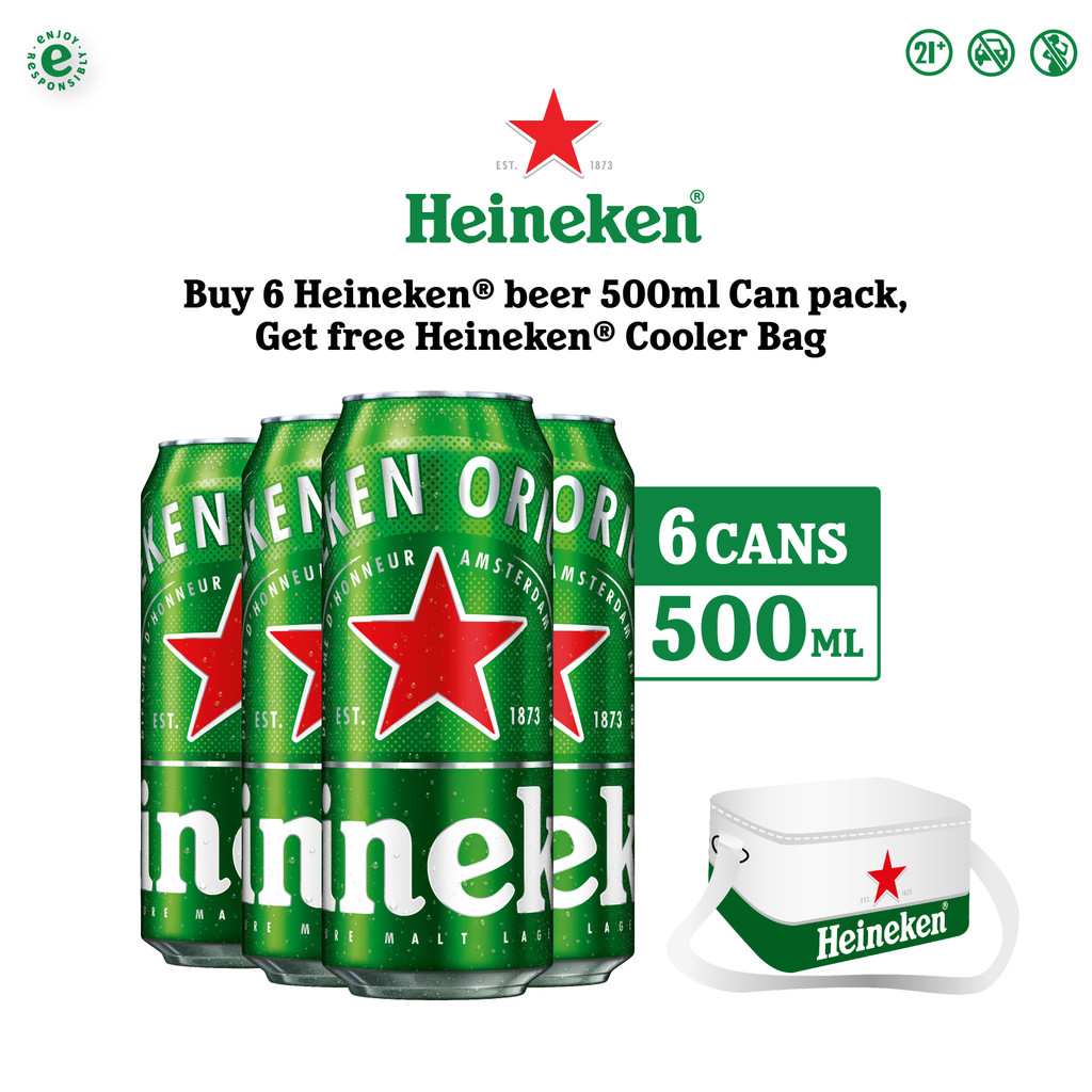 Jual Heineken Beer 500ml Can 6 Pack + Cooler Bag | Shopee Indonesia