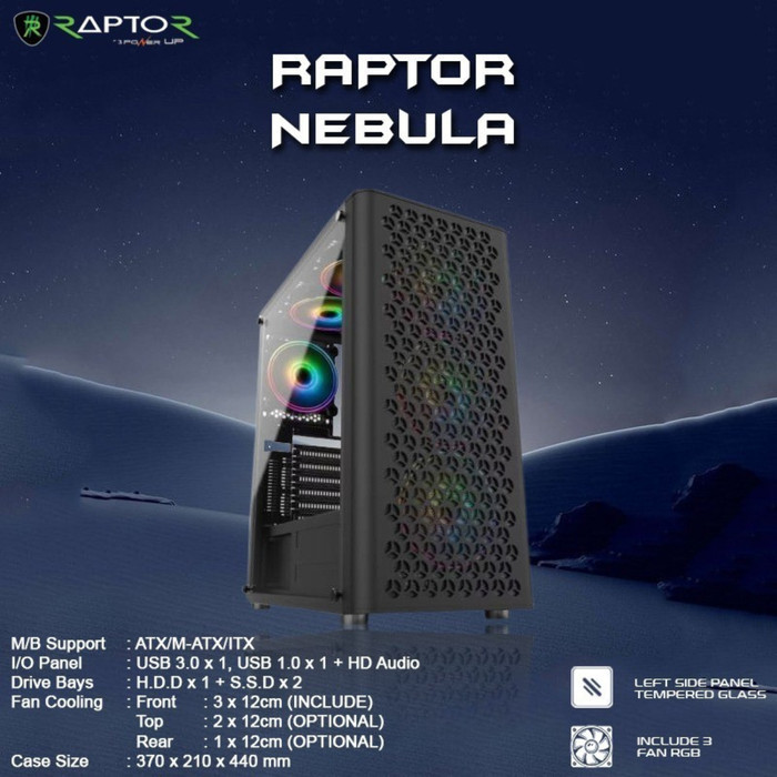 Jual Casing Gaming RAPTOR NEBULA - include 3 FAN RGB | Tempered Glass ...