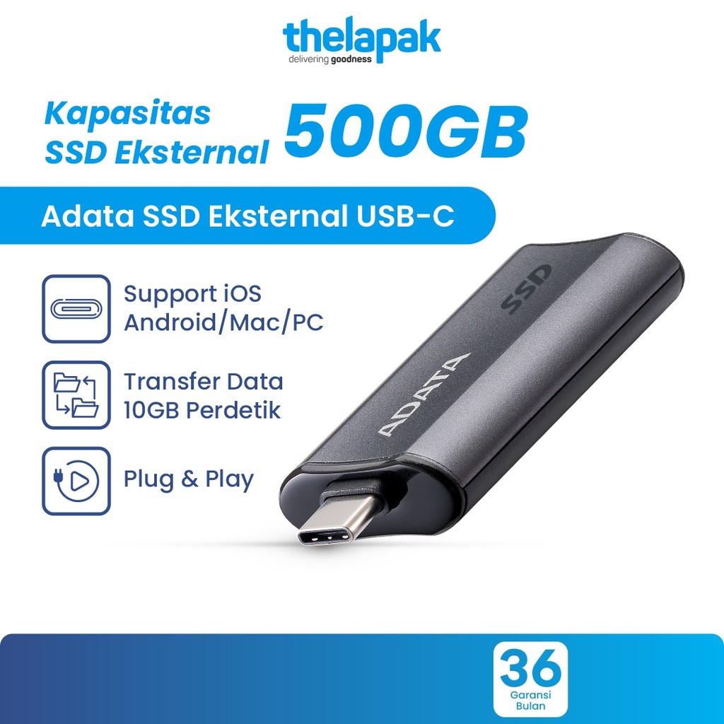 Jual SSD External 500GB ADATA SC750 SSD Portable USB 3.2 Gen2 Type-C Speed upto 1050Mbps Garansi ...