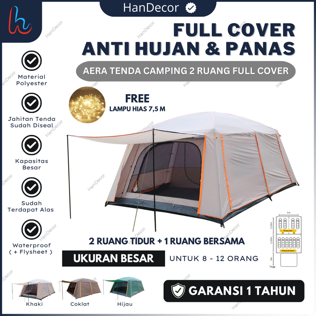 Jual TENDA CAMPING FULL COVER BESAR 8-12 ORANG DOUBLE LAYER | TENDA ...