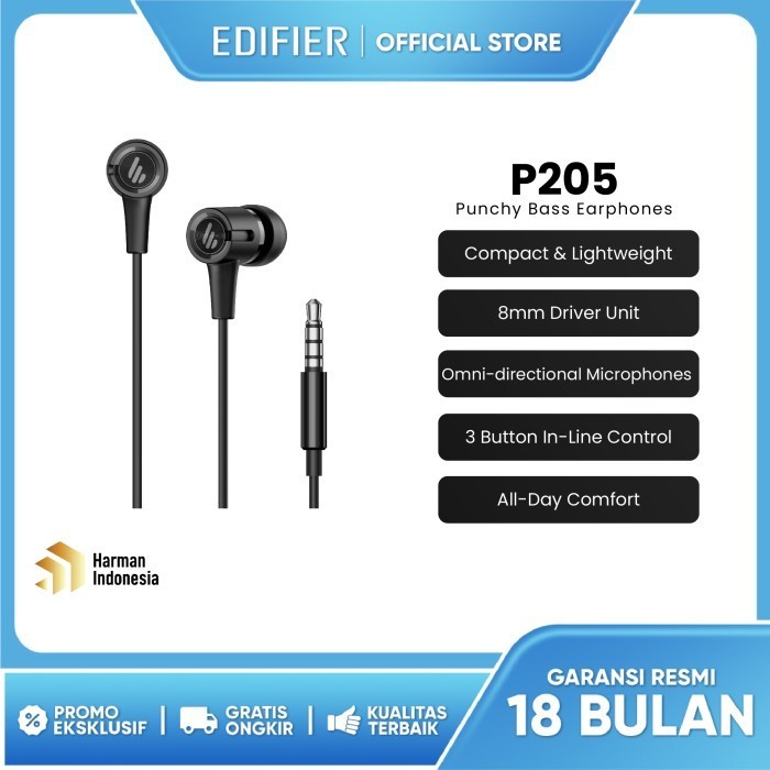Jual EDIFIER P205 Earphone Semi In-Ear Headset 8mm Super Bass Jack 3 ...