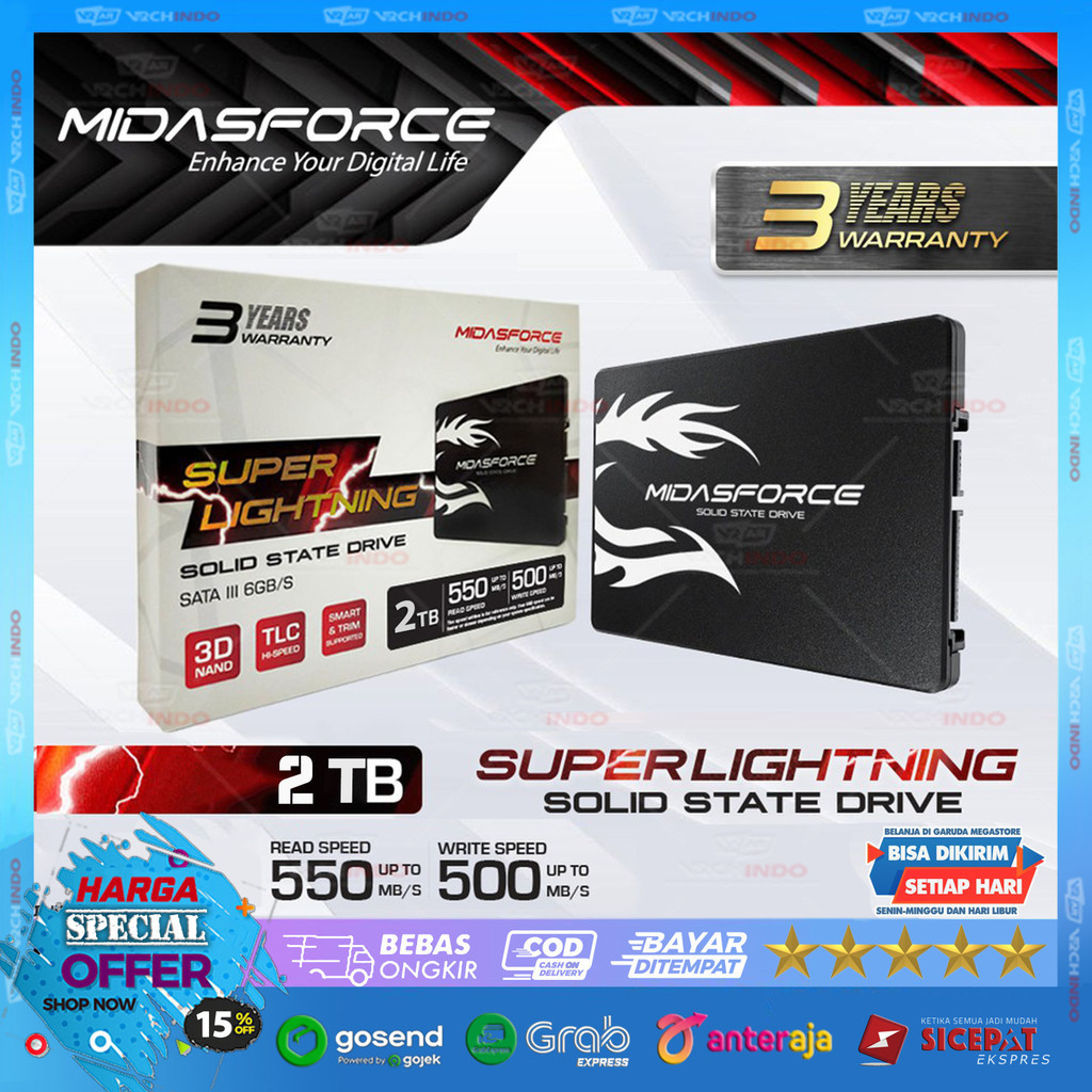 Jual SSD 2 TB SATA III 6GB/s Midas Force Super Lightning Series Garansi ...