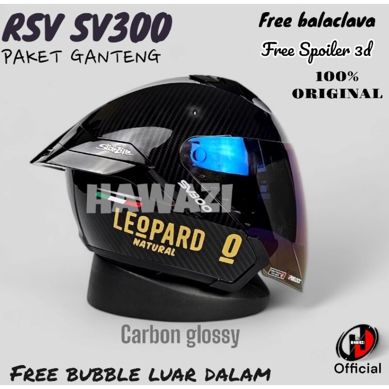 Jual RSV SV300 CARBON GLOSSY PAKET GANTENG LEOPARD | HELM RSV HALF FACE ...