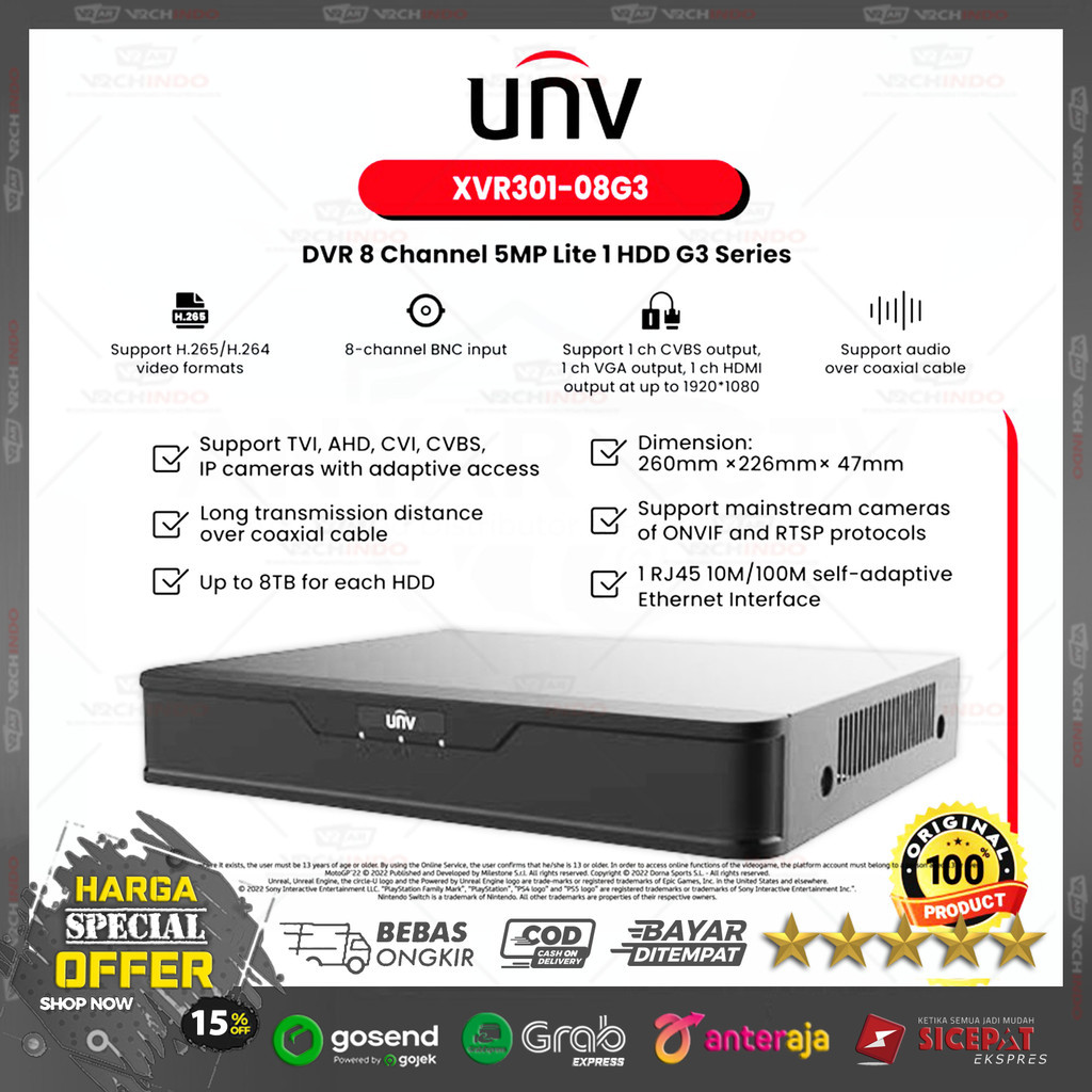 Jual UNIVIEW XVR301-08G3 DVR 8 Channel 5MP Lite 1 HDD G3 Series | XVR CCTV All Series ...