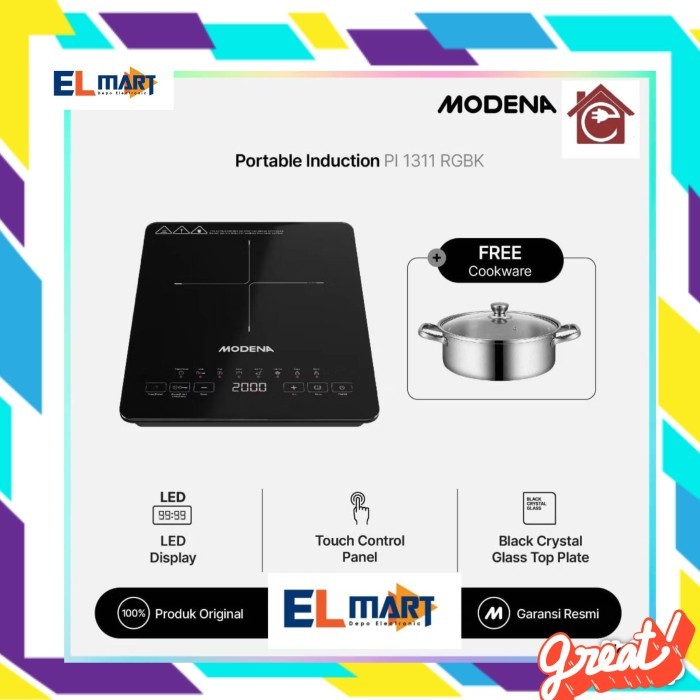 Jual Modena Kompor Induksi Free Panci PI 1311 RGBK 1311RGBK Induction ...