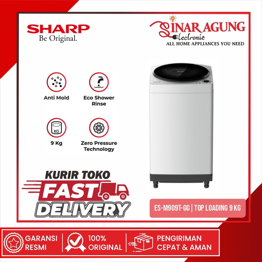 Jual SHARP ES-M909T-GG / ESM909TGG MESIN CUCI TOP LOADING-9KG GARANSI RESM | Shopee Indonesia