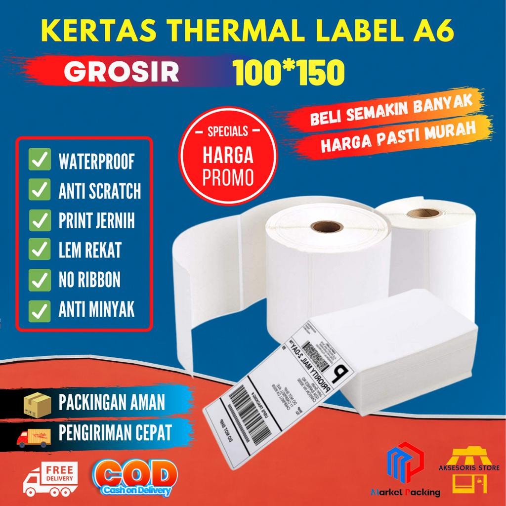 Jual KERTAS LABEL THERMAL 100X150 STICKER BARCODE UKURAN A6 | Shopee ...