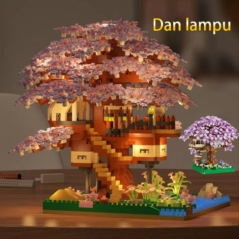 Jual Mainan Bunga pohon sakura Nano Block Flower Dekorasi Desktop Blok ...