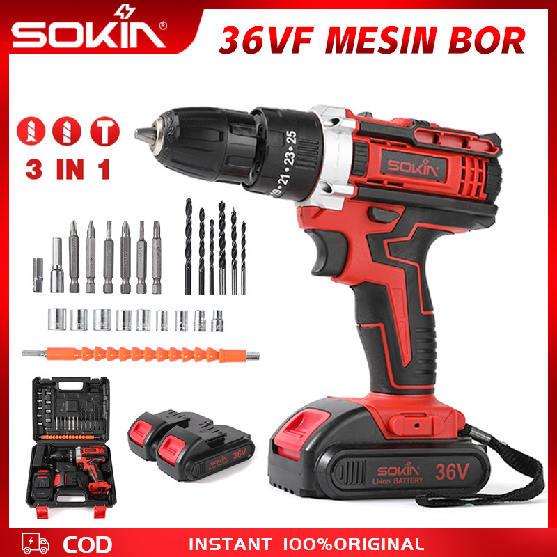 Jual Bor Listrik36V Mesin Bor 10mm Bor Tanpa kabel 36V Set Lengkap ...