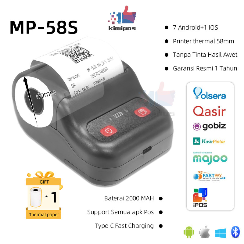 Jual free gift 1 rol !! Mini Printer Bluetooth Thermal Kasir 58mm ...