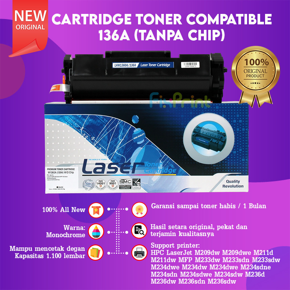 Jual FixPrint Chip Cartridge Toner W1360A 136A Cartridge Toner 136A ...