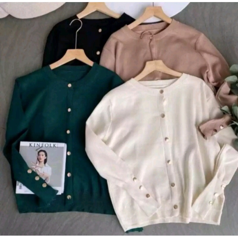 Jual STARLA Cardigan Basic Kancing Gold Premium | Shopee Indonesia