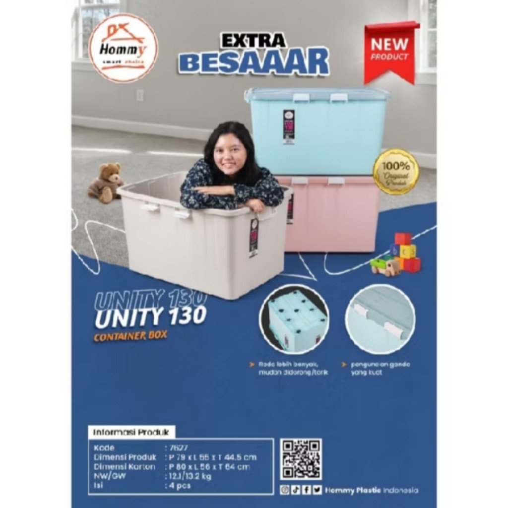 Jual HOMMY BOX CONTAINER UNITY HM 130L PASTEL (79x55x44.5CM) | Shopee ...