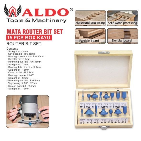 Jual MATA ROUTER BIT SET 15 PCS BOX KAYU ROUTER BIT SET MATA PROFIL SET ...