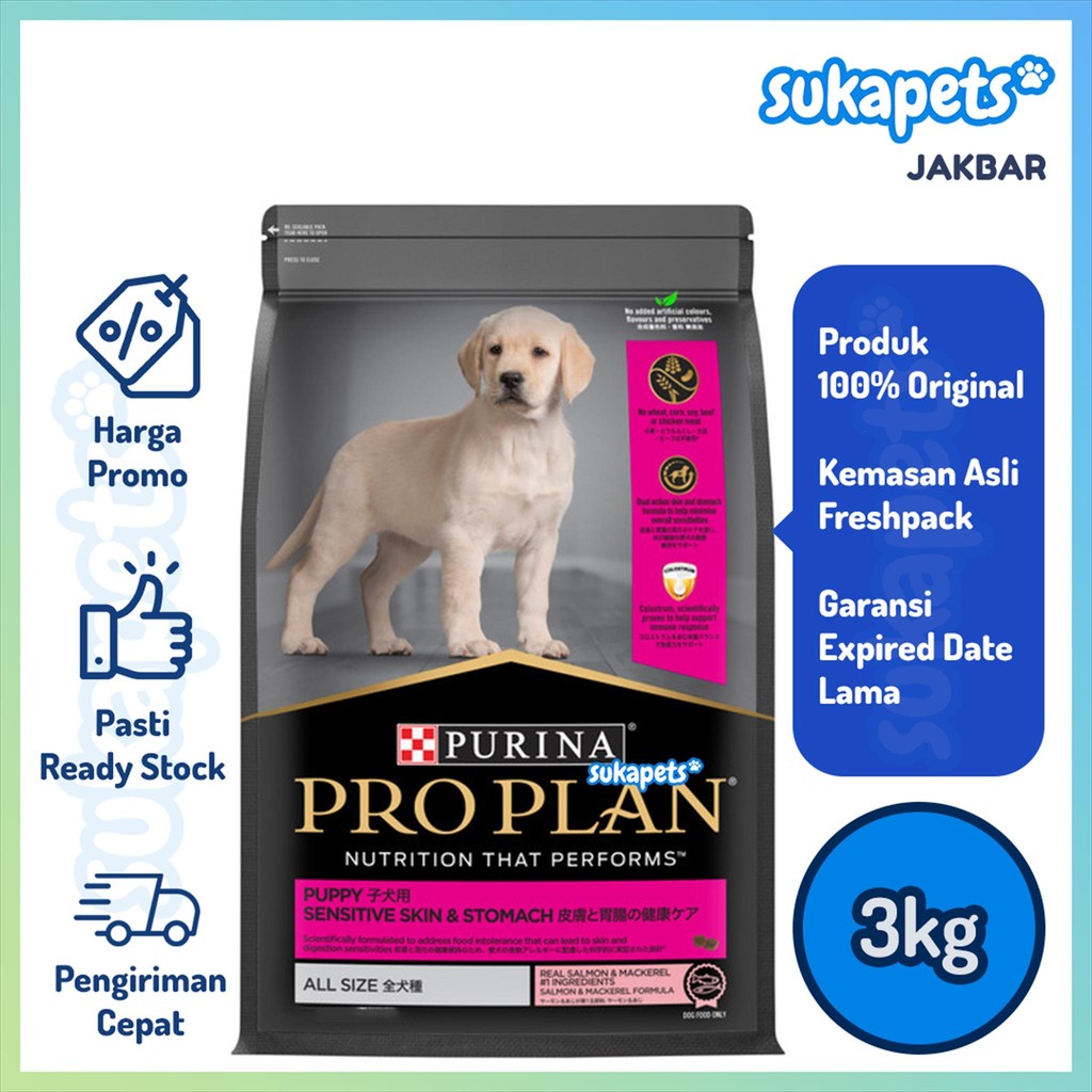 Jual Pro Plan Dog Puppy Sensitive Skin Stomach Salmon Mackerel 3kg | Shopee Indonesia