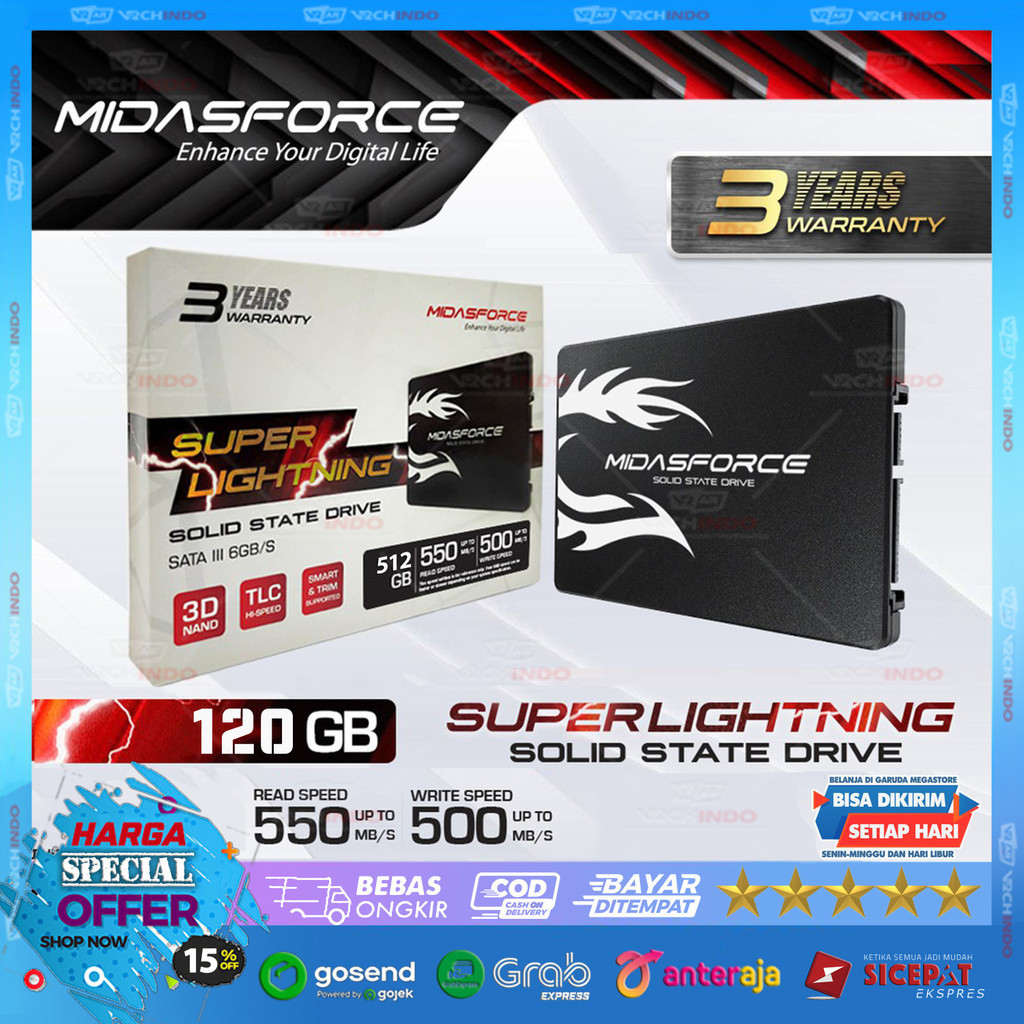 Jual SSD 120GB SATA III 6GB/s Midas Force Super Lightning Series Original Garansi Resmi 3 Tahun ...