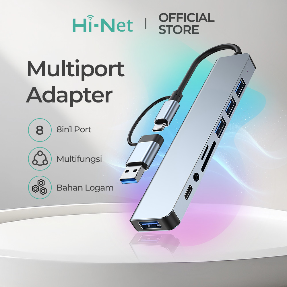 Jual Hi Net USB 8 In 1 Converter Type C Hub Adapter Multi USB HUB Type ...