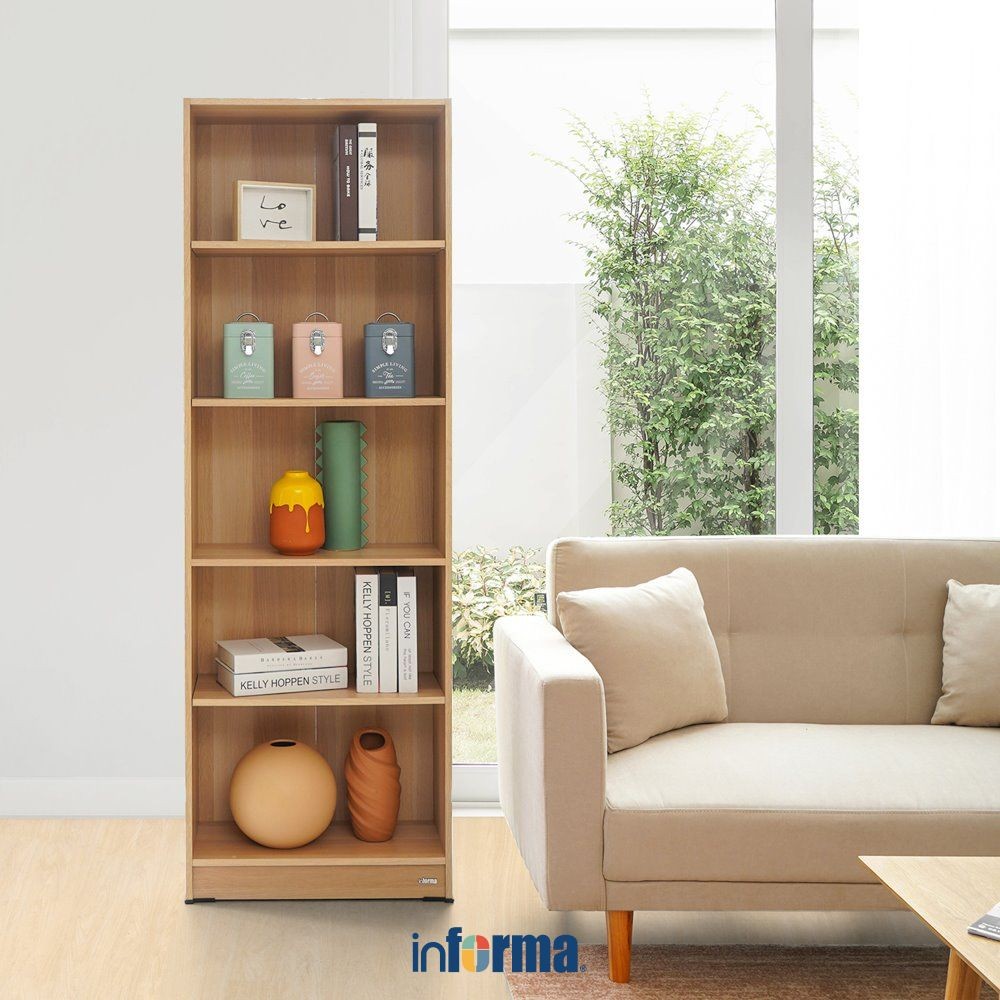 Jual Informa Paulson Rak Buku 5 Tingkat - Cokelat Oak Bookshelf Books ...
