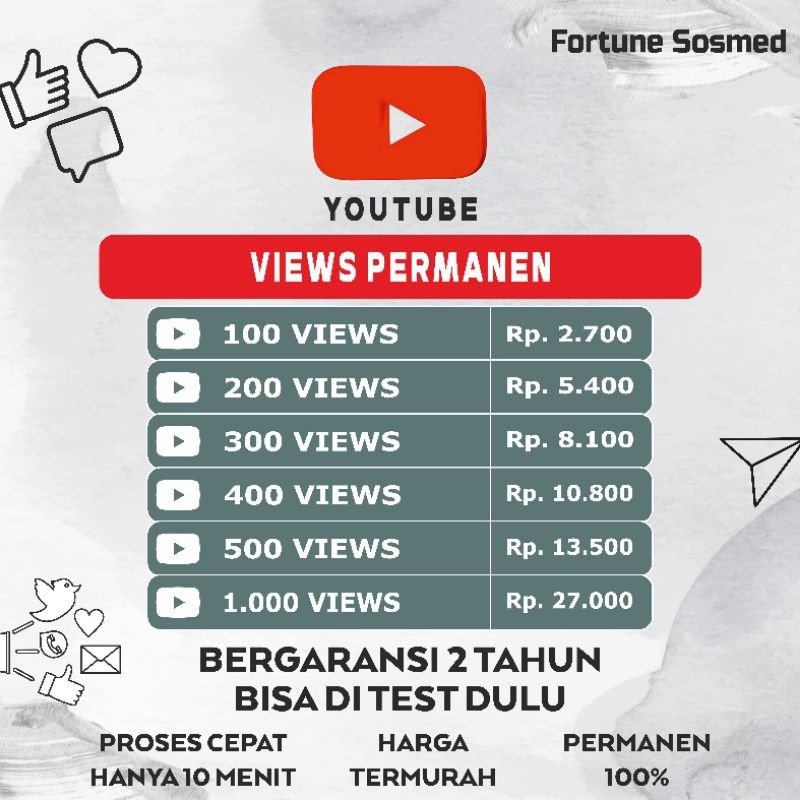 Jual Views Youtube Permanen Real Aktif Proses Cepat Kualitas Terbaik Bergaransi 2 Tahun | Shopee ...