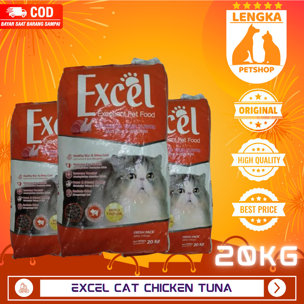 Jual EXCEL CAT FOOD CHICKEN & TUNA 20kg - kibble Segitiga | Shopee ...