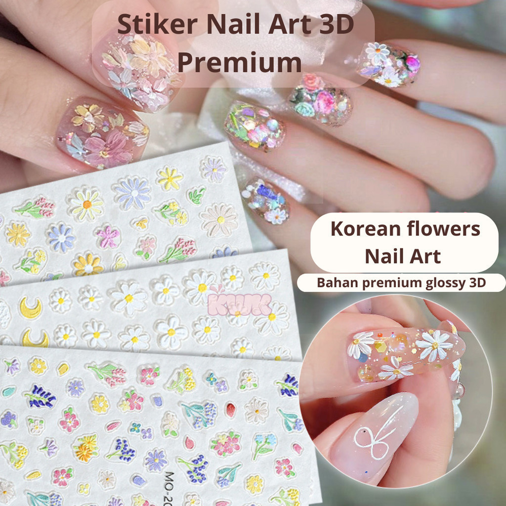 Jual Stiker Kuku 5D Motif Bunga Daisy Warna-Warni/Stiker Floral Musim ...