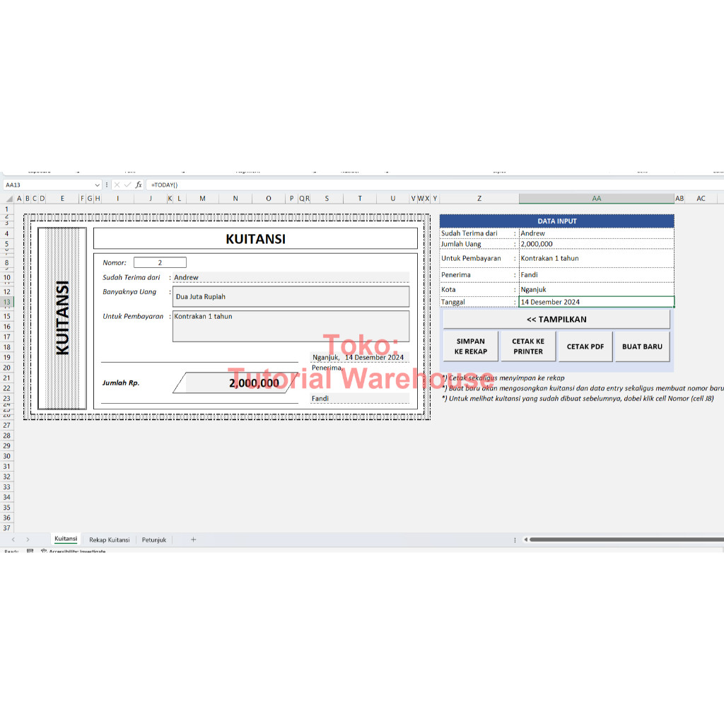 Jual Template Excel Kuitansi Otomatis Rekap, Cetak ke Printer, Cetak ...