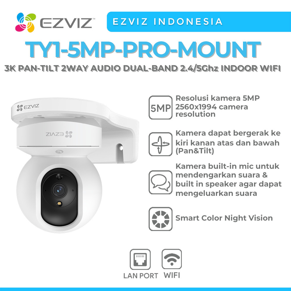 Jual EZVIZ TY1 5MP PRO 3K PAN-TILT 2WAY AUDIO DUAL-BAND 2.4/5GHZ INDOOR ...