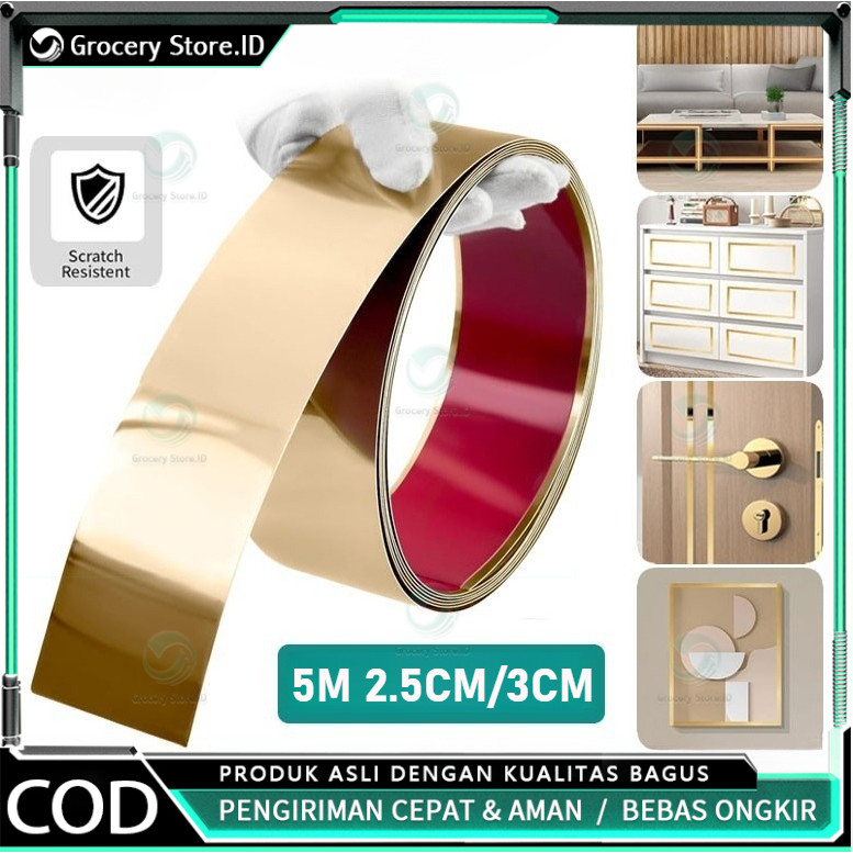 Jual 5M List Plat Strip Mirror Gold 10K Mirror Stainless SS201 Steel ...