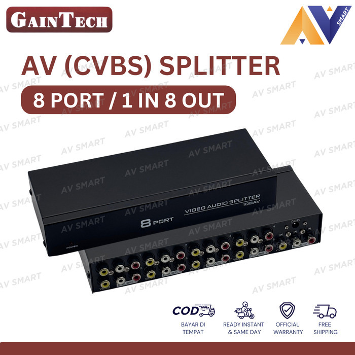 Jual GainTech AV CVBS Splitter 8 Port (1 In 8 Out) Audio Video RCA ...