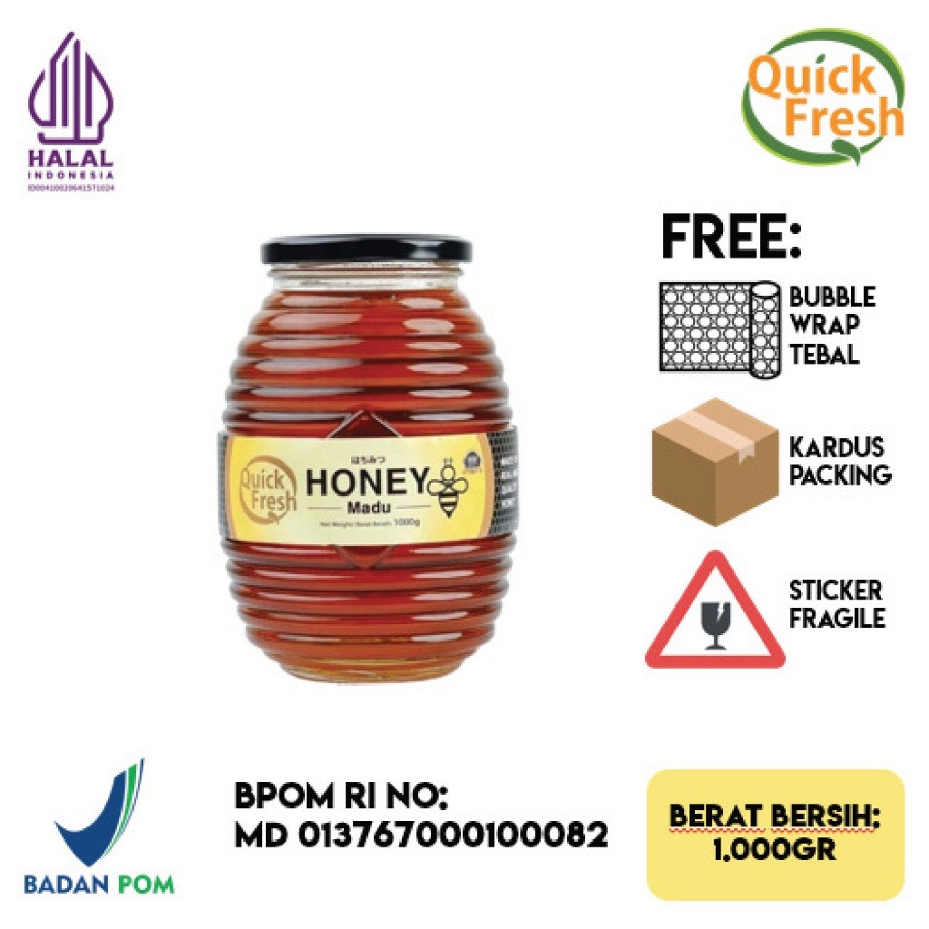 Jual Madu Murni Asli Quick Fresh Honey 1 kg (Jar Kaca) | Shopee Indonesia