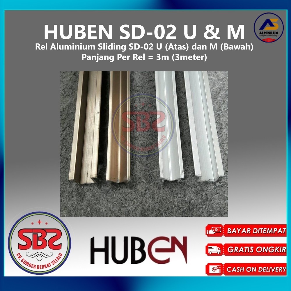 Jual HUBEN Rel Pintu Lemari Geser Alumunium - Sliding Huben SD-02 U&M - Rel U dan Rel M Huben ...