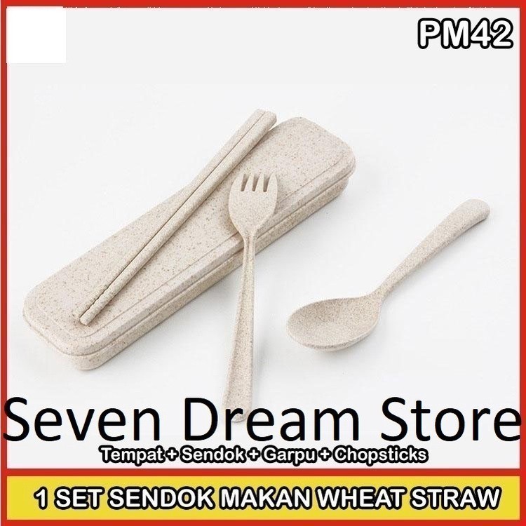 Jual Sendok Set Wheat Straw | alat makan sendok garpu sumpit/set travel ...