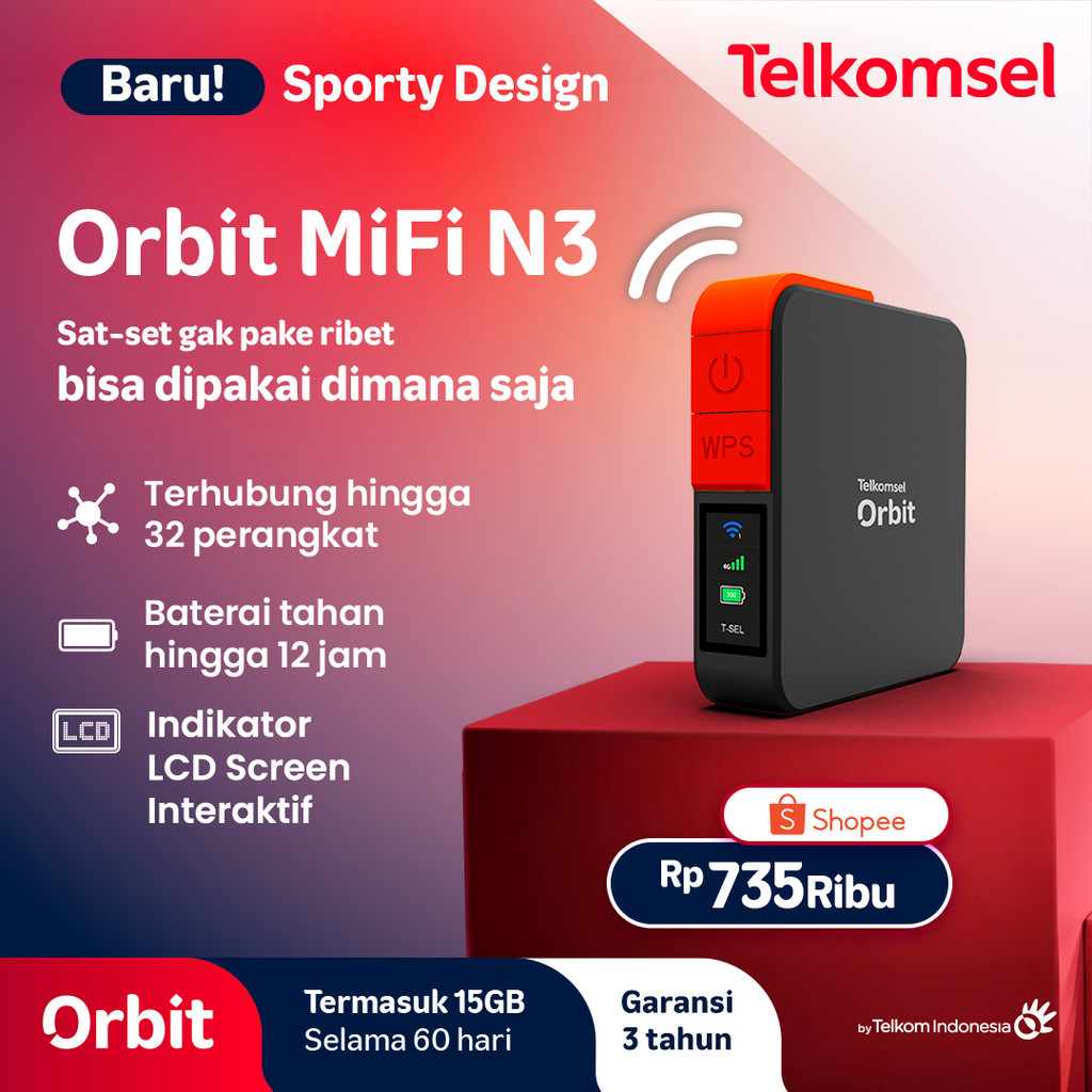 Jual Orbit Mifi N3 Telkomsel Portable Modem 4G HighSpeed (M23-N3 ...
