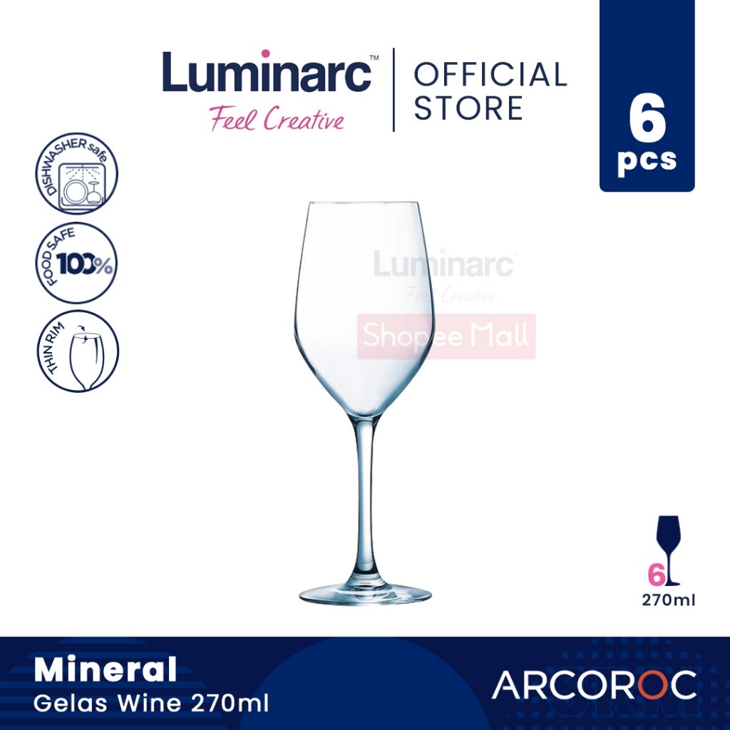 Jual ARCOROC Gelas Wine Mineral 270ml - 6pcs | Shopee Indonesia
