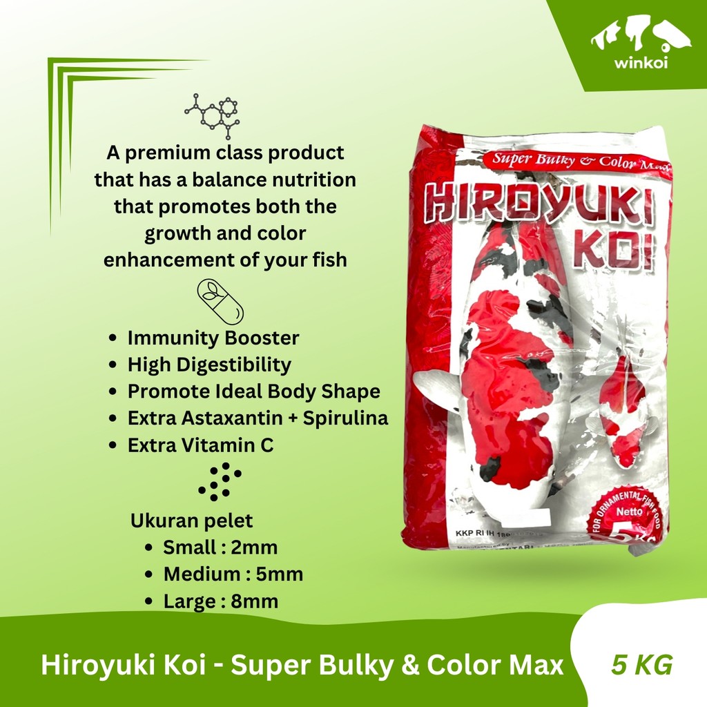 Jual Pakan Ikan Koi Hiroyuki Koi super BULKY & COLOR MAX 5KG | Shopee ...