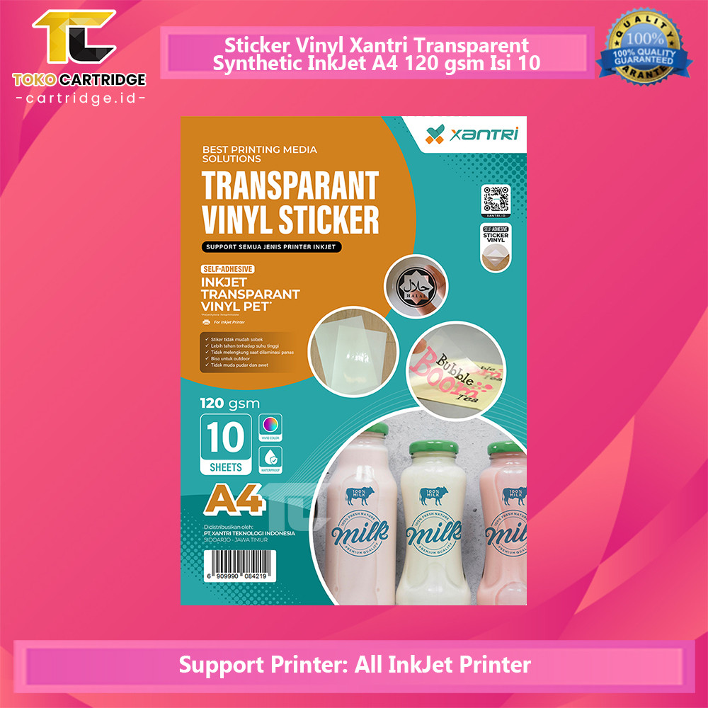 Jual Sticker Vinyl Xantri Putih Synthetic Transparent Transparan / Doff / Glossy InkJet A4 ...