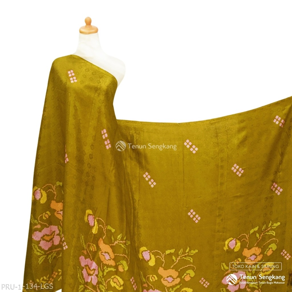 Jual Kain Tenun Dobby Batik Mptif Bunga Lagosi Bugis Makassar Hijau Lemon - Tenun Sengkang PRU-1 ...