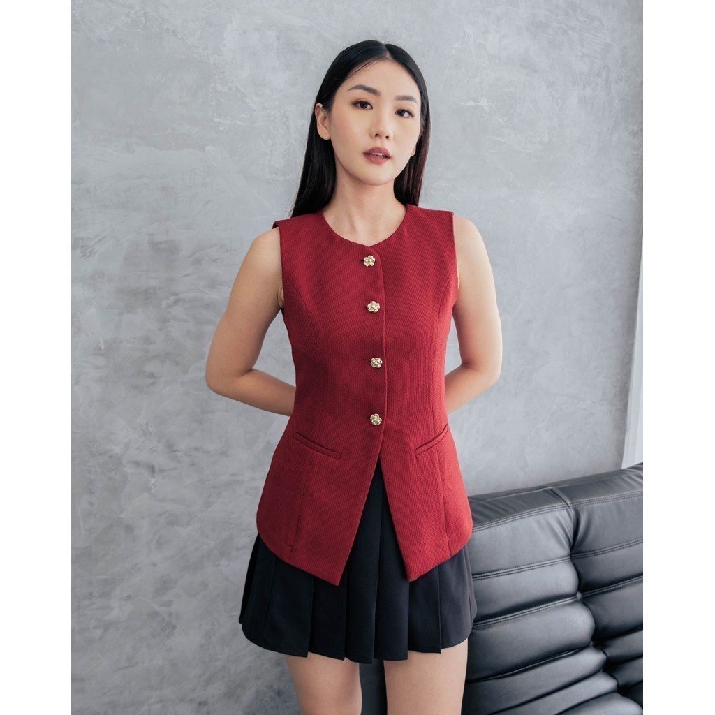 Jual HAZEL Stephanie Tweed Vest | Vest Wanita Korea | Rompi Wanita | Atasan Wanita | Shopee ...