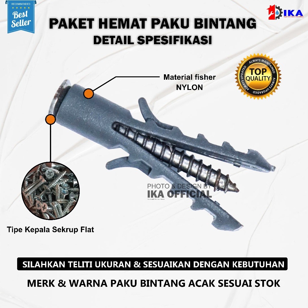 Jual jangkar nylon pengkuat Dan Skrup Berbagai Ukuran S6, S8, S10, S12 Sekrup Tembok Skrup ...