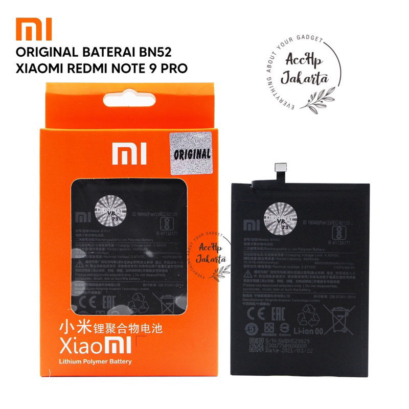 Jual Batre Baterai Xiaomi Redmi NOTE 9 PRO BN 52 BN52 Batrai Batrei ...