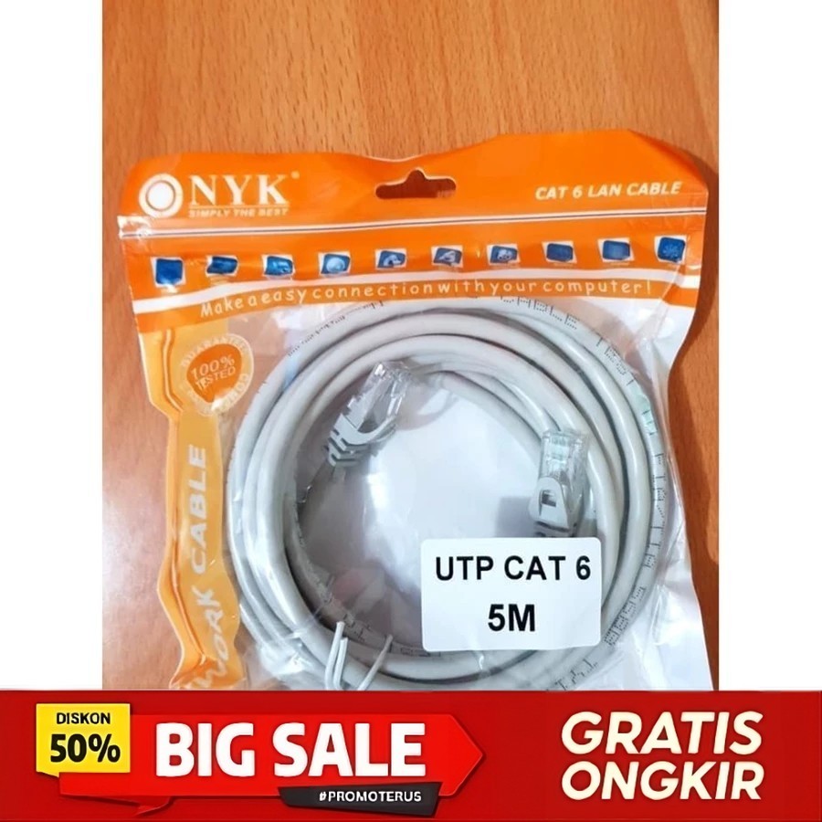 Jual Kabel LAN Cat6 UTP cable LAN 10M 5M 3M cat 6 RJ45 Konektor High Quality Hight Speed NYK LAN ...