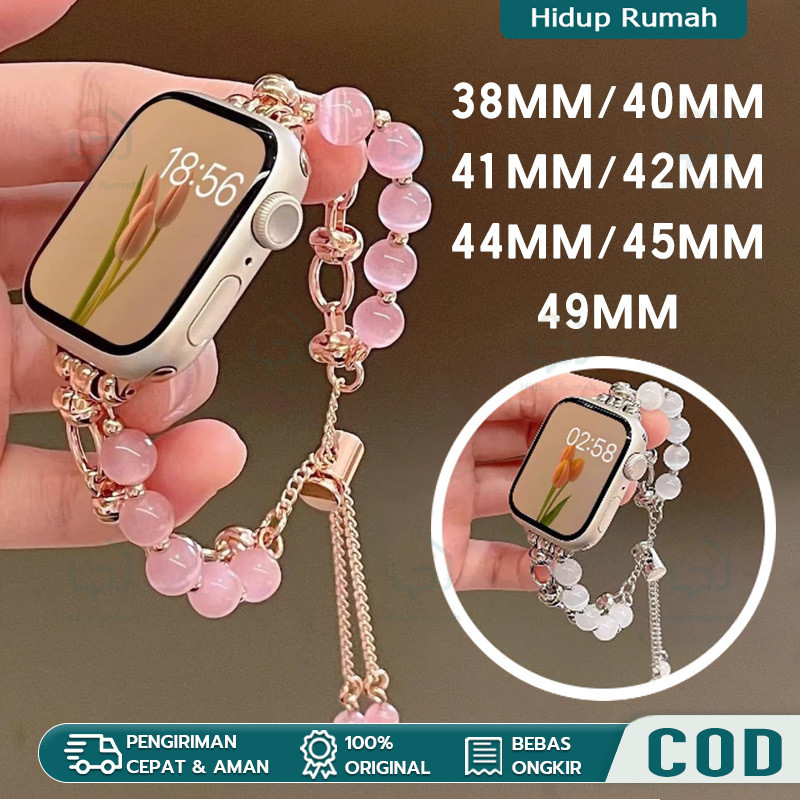 Jual Crystal Beaded Strap for iWatch Metal Chain Watch Band S8 9 8 7 6 ...