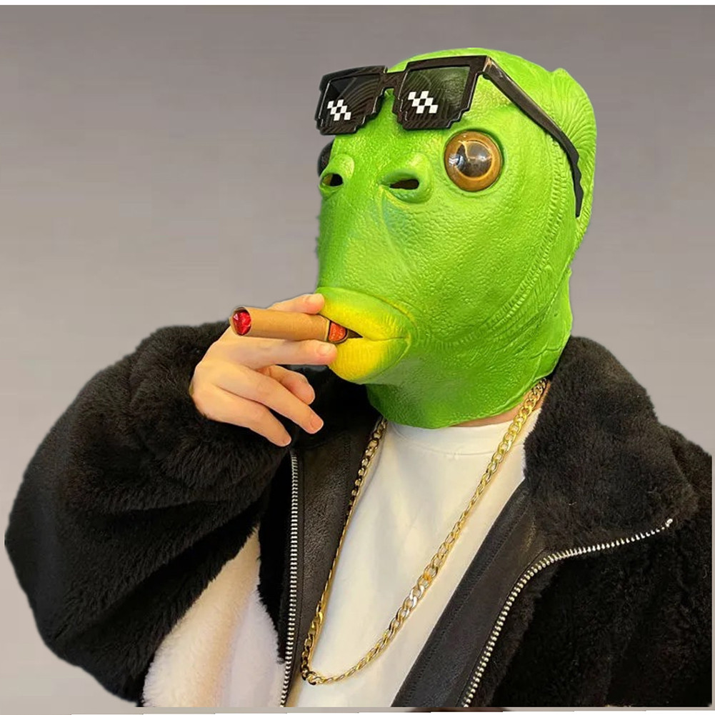 Jual Funny Green Fish Head Mask for Adult Carnival Party Latex ...