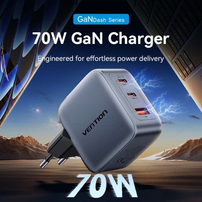 Jual Vention Gan Charger 3 Port USB (2C+A) 70W Fast Charging - FEX ...