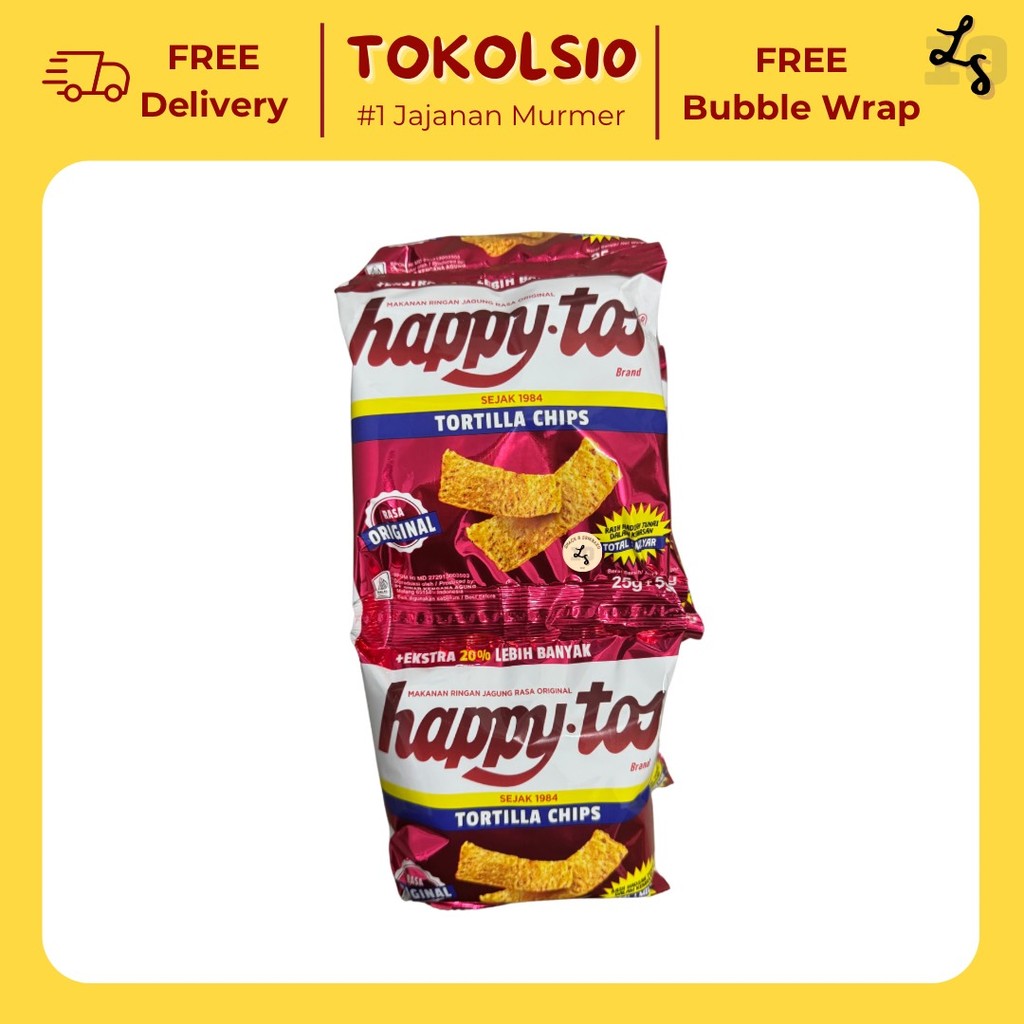 Jual Happy Tos Tortilla Chips Original 1 Renceng isi 10 pcs 25gr+5gr ...